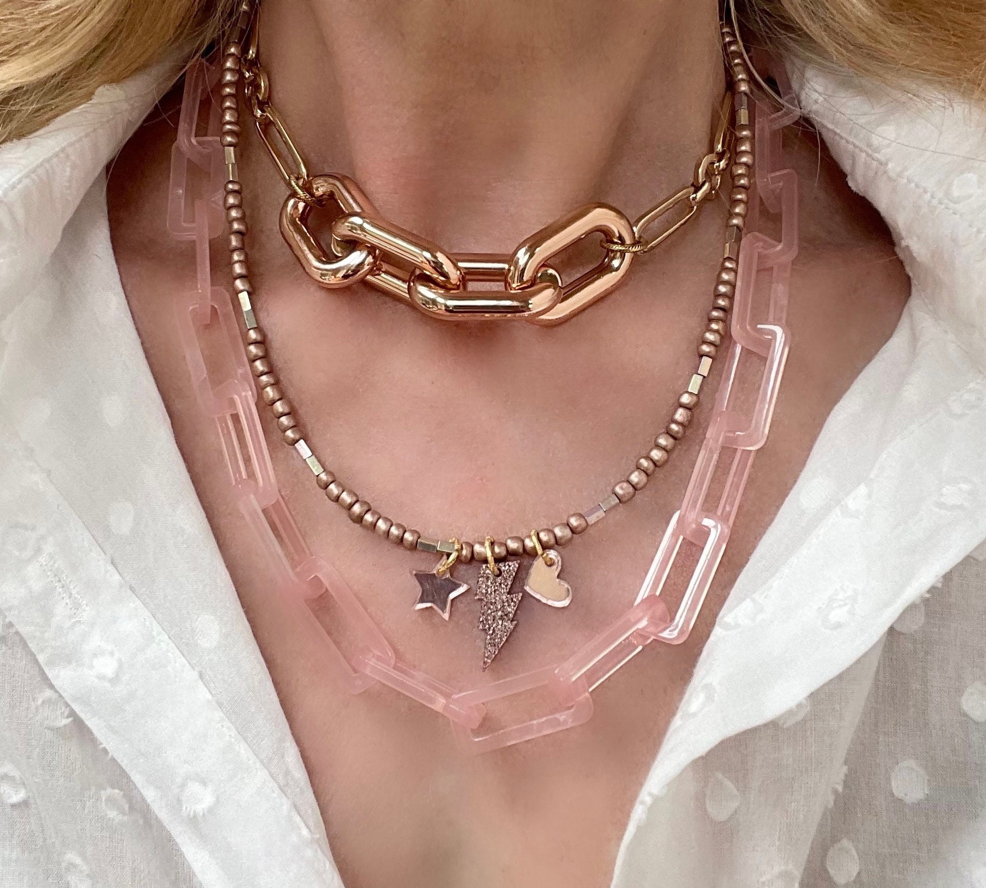 Stop to Wear the Roses//chain Charm Acrylic and Beaded - Etsy