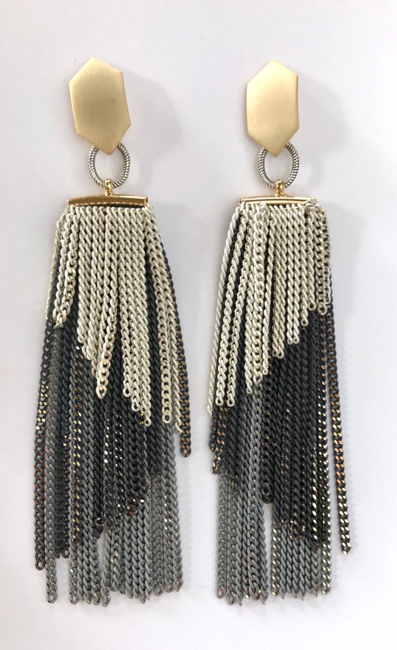 Waterfall//3 Layer Chain// Statement Tassel Earrings//metallic Accent ...