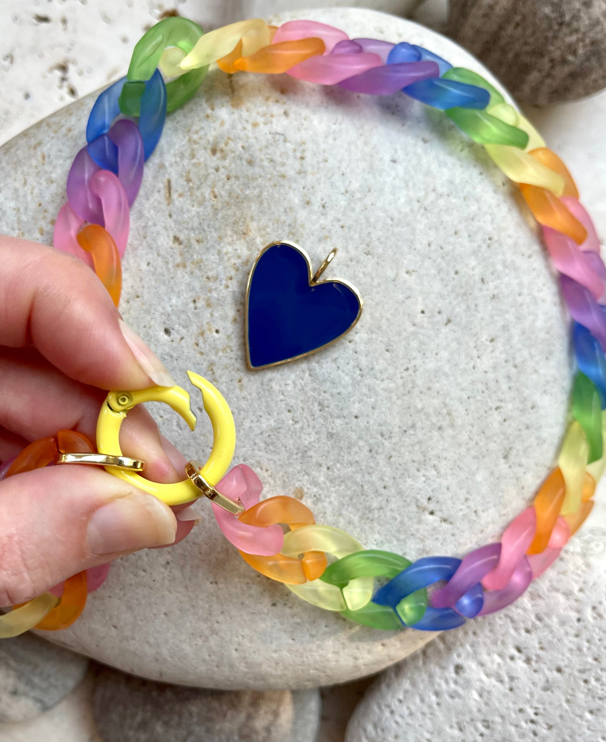 Shaved Ice//rainbow acrylic link necklace with enamel circle | Etsy
