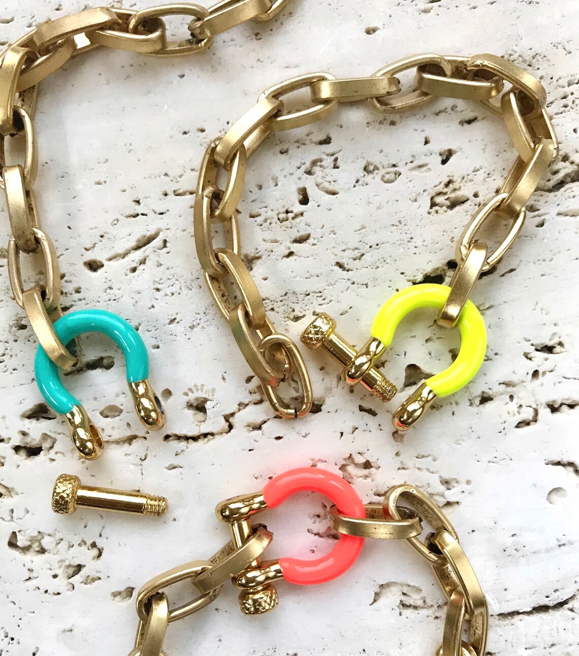 Electric Rainbow Bracelets//enamel Shackle Screw Clasp | Etsy