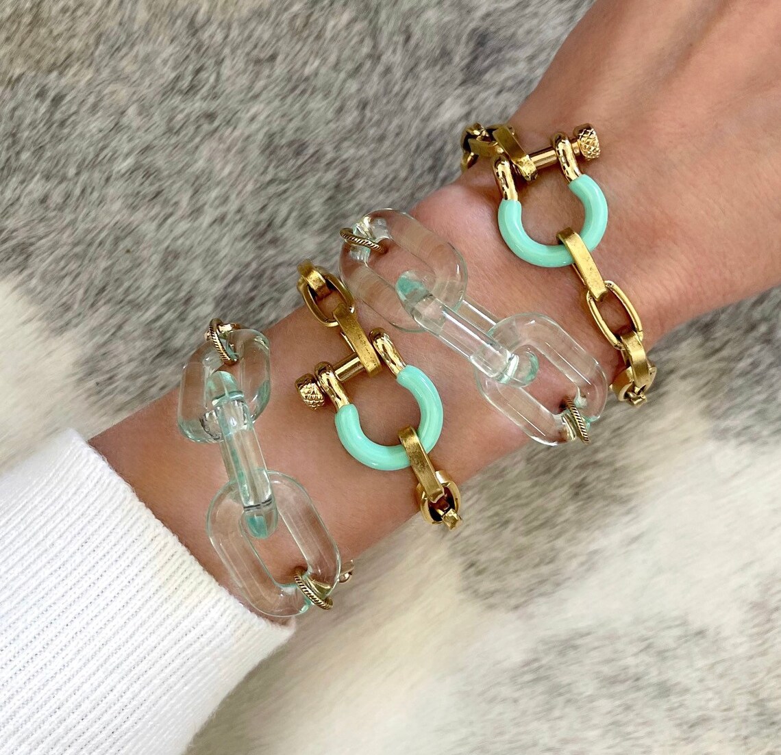 Electric Rainbow Bracelets//enamel Shackle Screw Clasp | Etsy