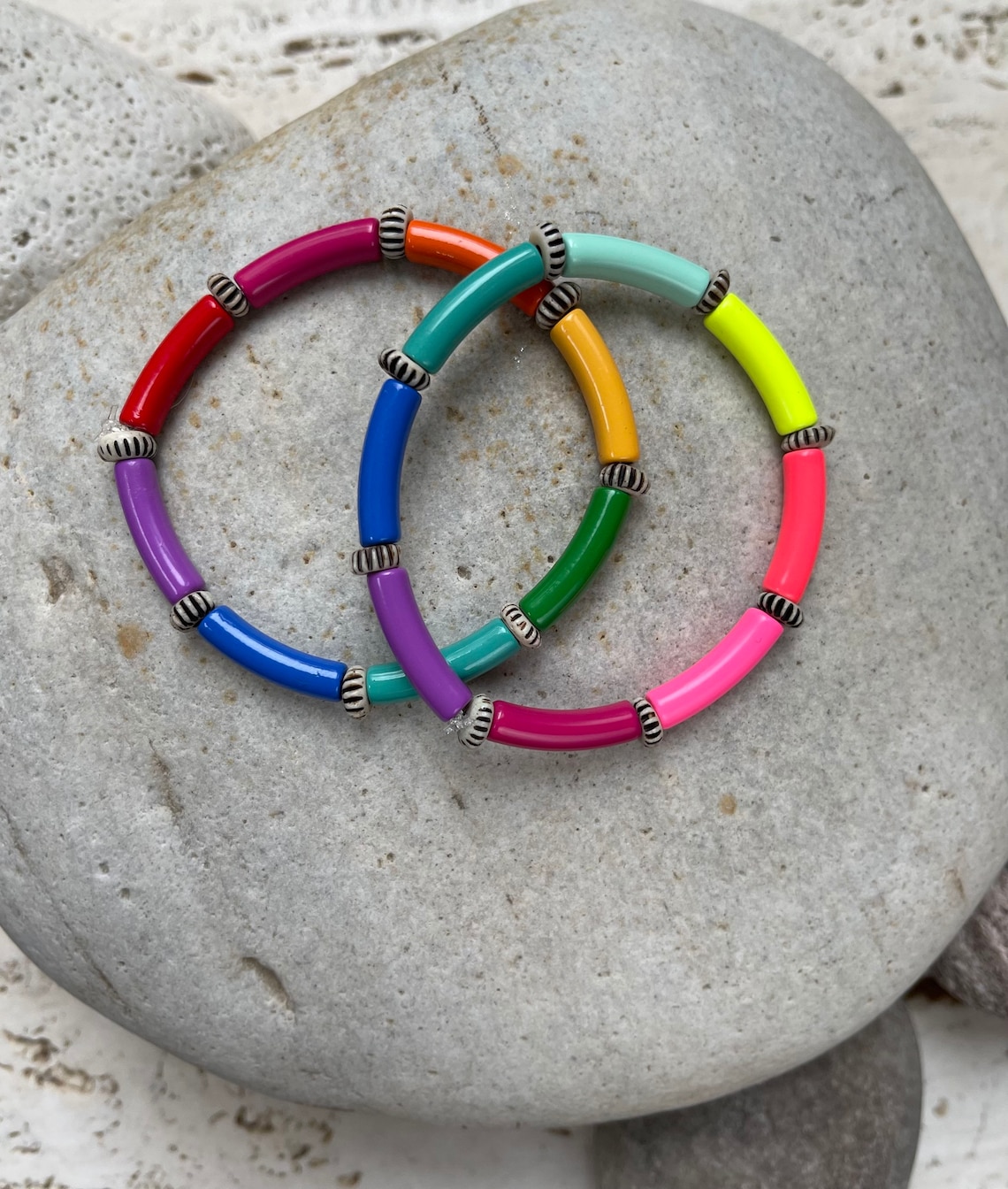 Color Wheel//beaded Bracelets Made With a Mix of Hand Carved Bone and ...