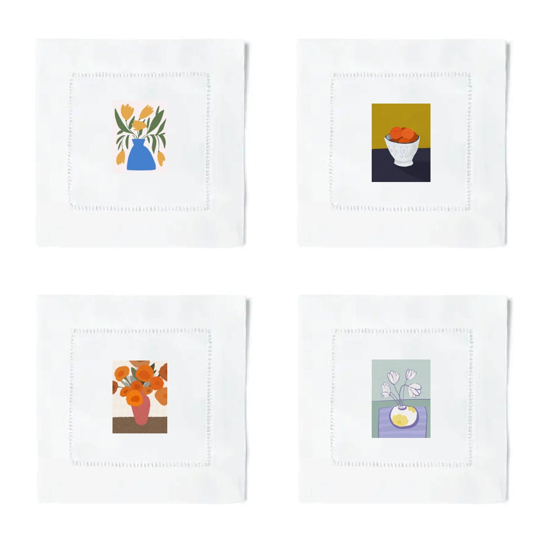 Linen Cocktail Napkin Vintage Summer Happy Hour Table Decor | Floral ...