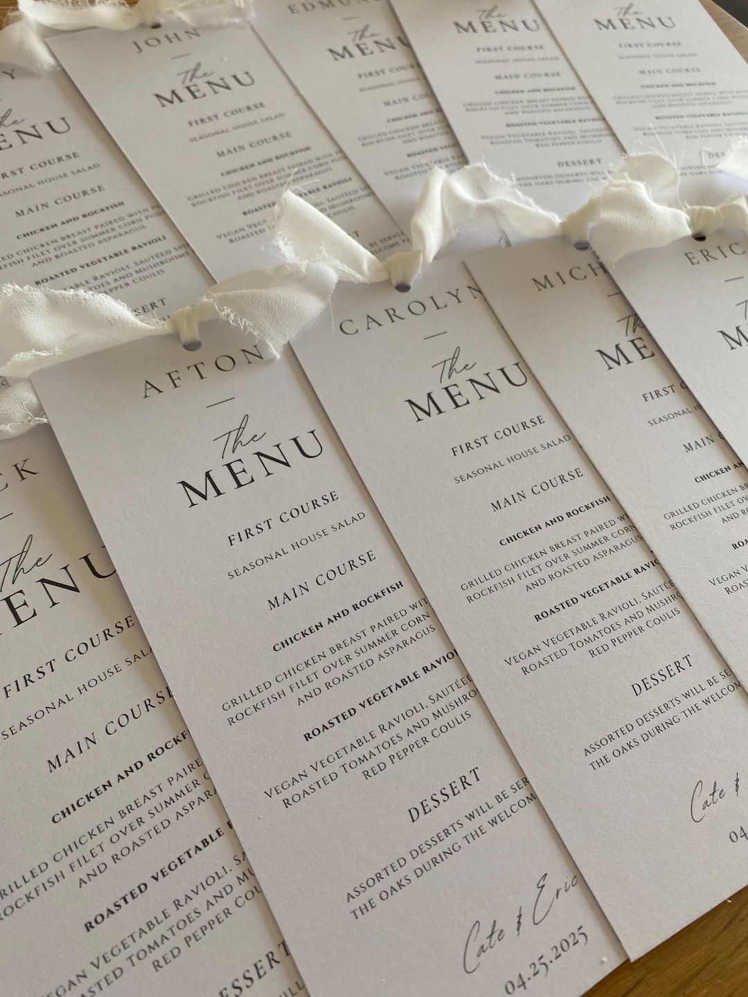 Personalised Printed Wedding Menu With Ribbon, Simple Stationery ...