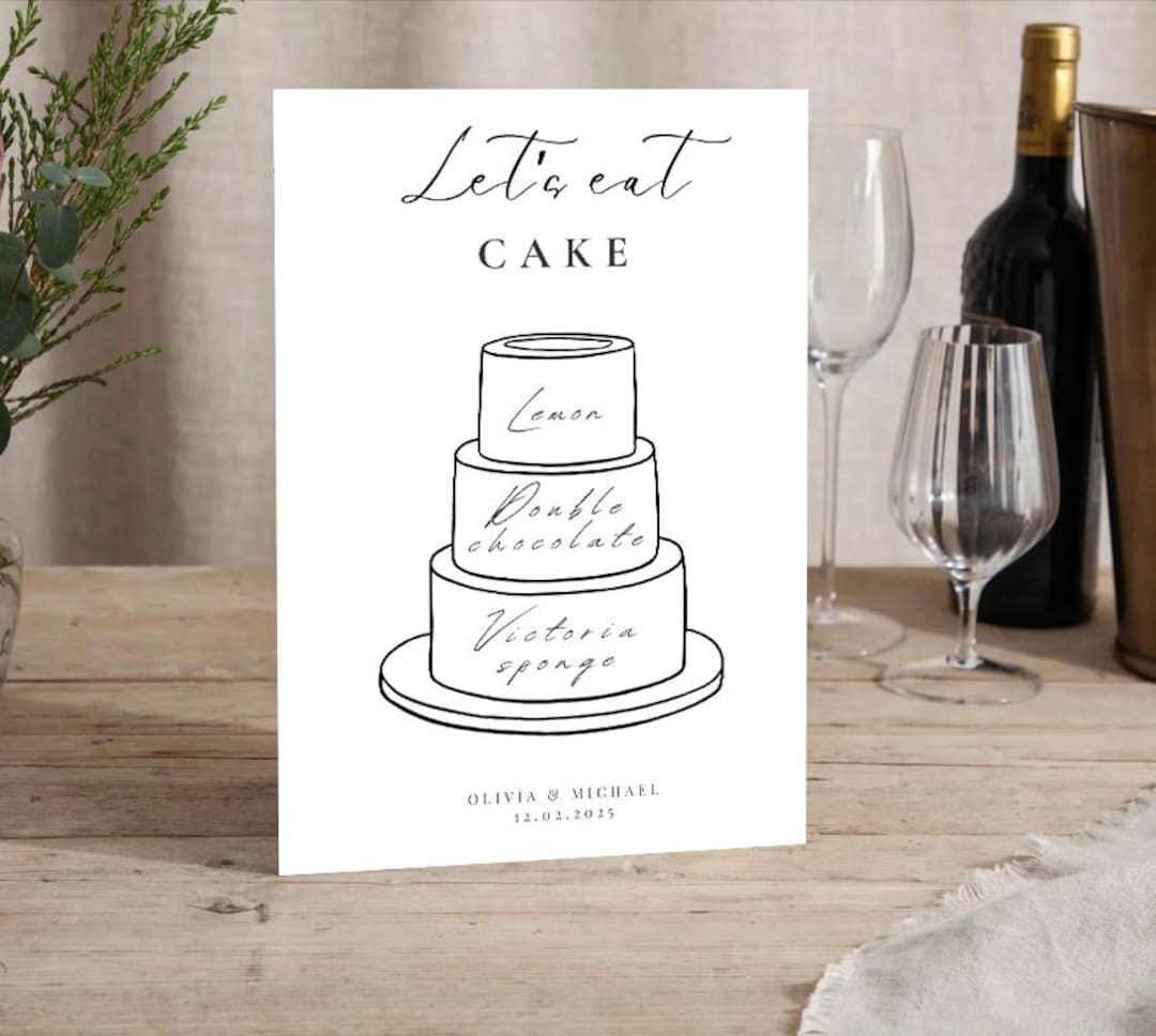 Printed Custom Cake Tier Menu | Wedding Personalised Cake Menu ...