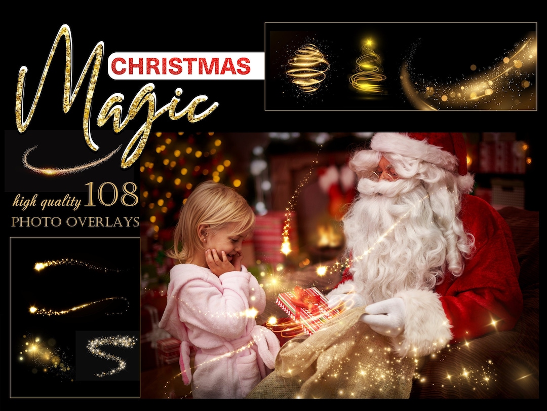 108 Magic Christmas Overlays, Photoshop Xmas Glitter, Glow Effect ...