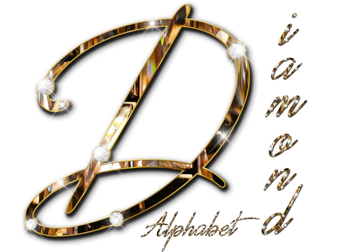 Modern Gold Diamond Italic Alphabet With Rhinestone PNG, Gold Letters ...