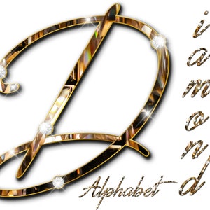 Modern Gold Diamond Italic Alphabet With Rhinestone PNG, Gold Letters ...