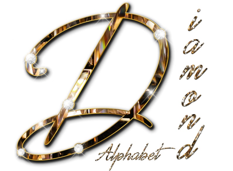 Modern Gold Diamond Italic Alphabet With Rhinestone PNG, Gold Letters ...