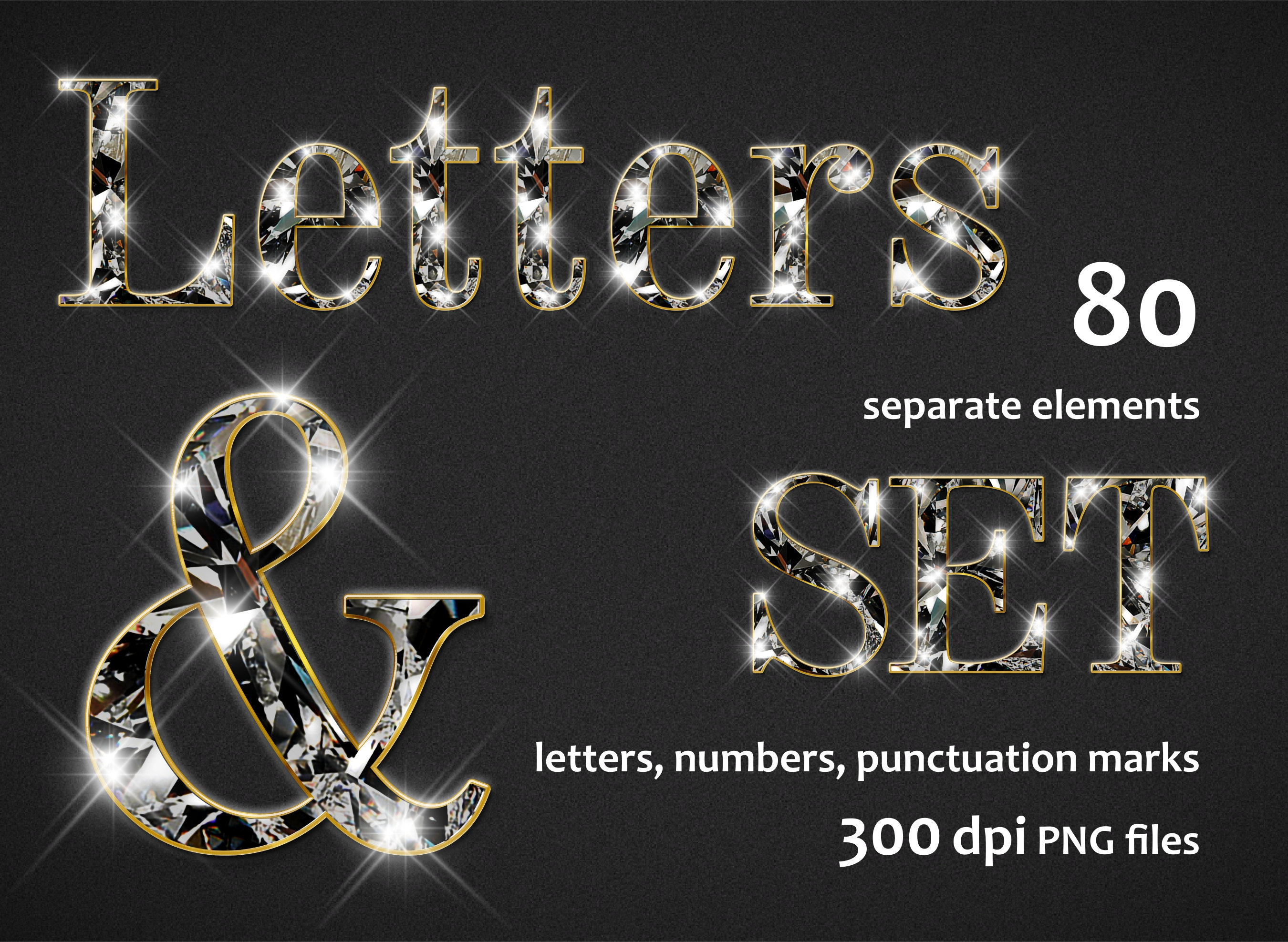 Gold Diamond Alphabet ART Clipart, Dark Silver Diamond in Gold Alphabet ...