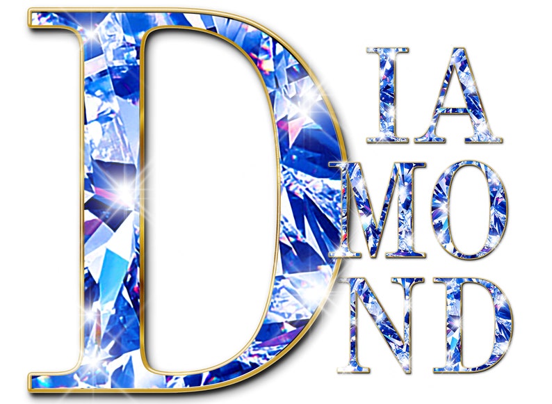 Blue Diamond Alphabet ART Clipart, Blue Topaz Diamond in Gold Alphabet ...
