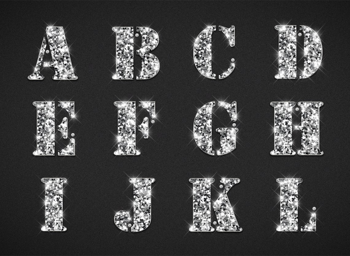 Silver Glam Alphabet Clipart Shining Alphabet PNG Glam - Etsy