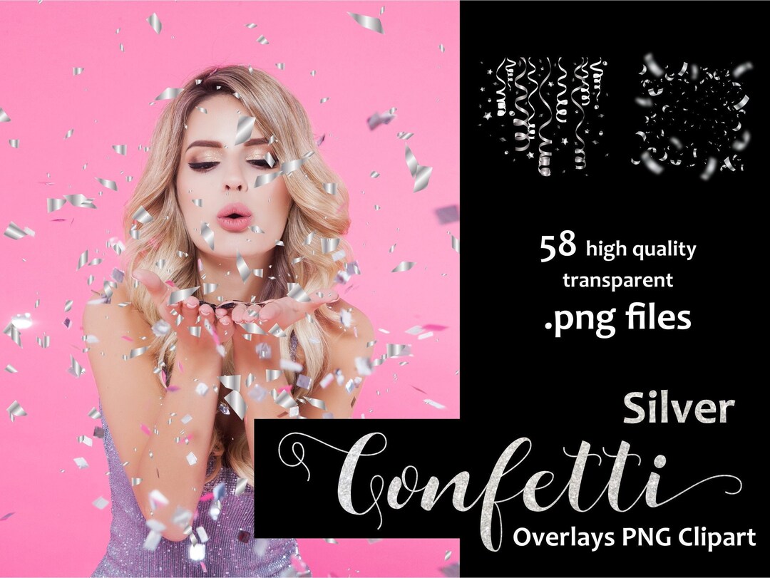 58 Silver Confetti Photo Overlays Metallic Confetti Overlays - Etsy