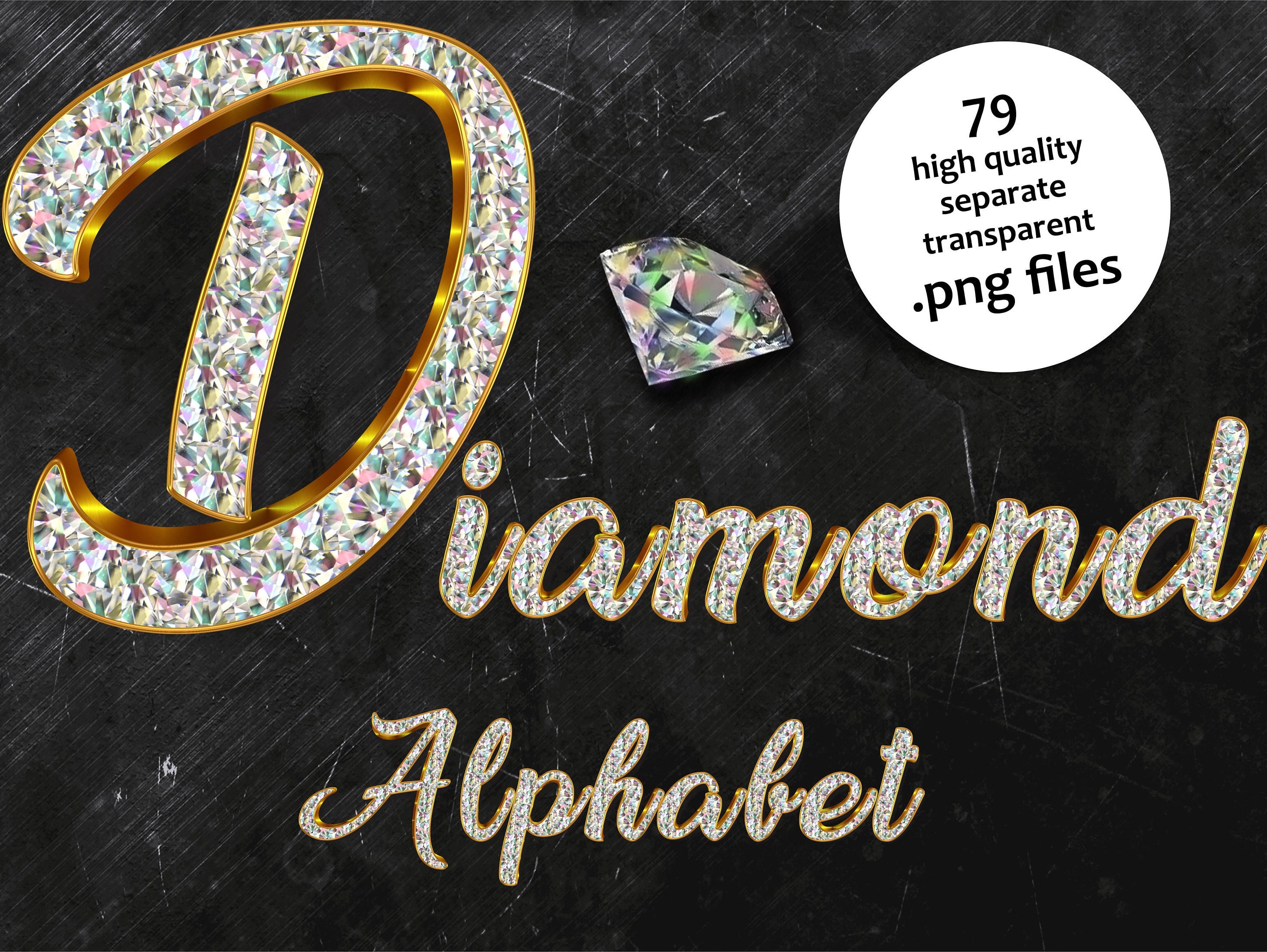 Diamond Alphabet Clipart Diamond in Gold Alphabet PNG Files - Etsy