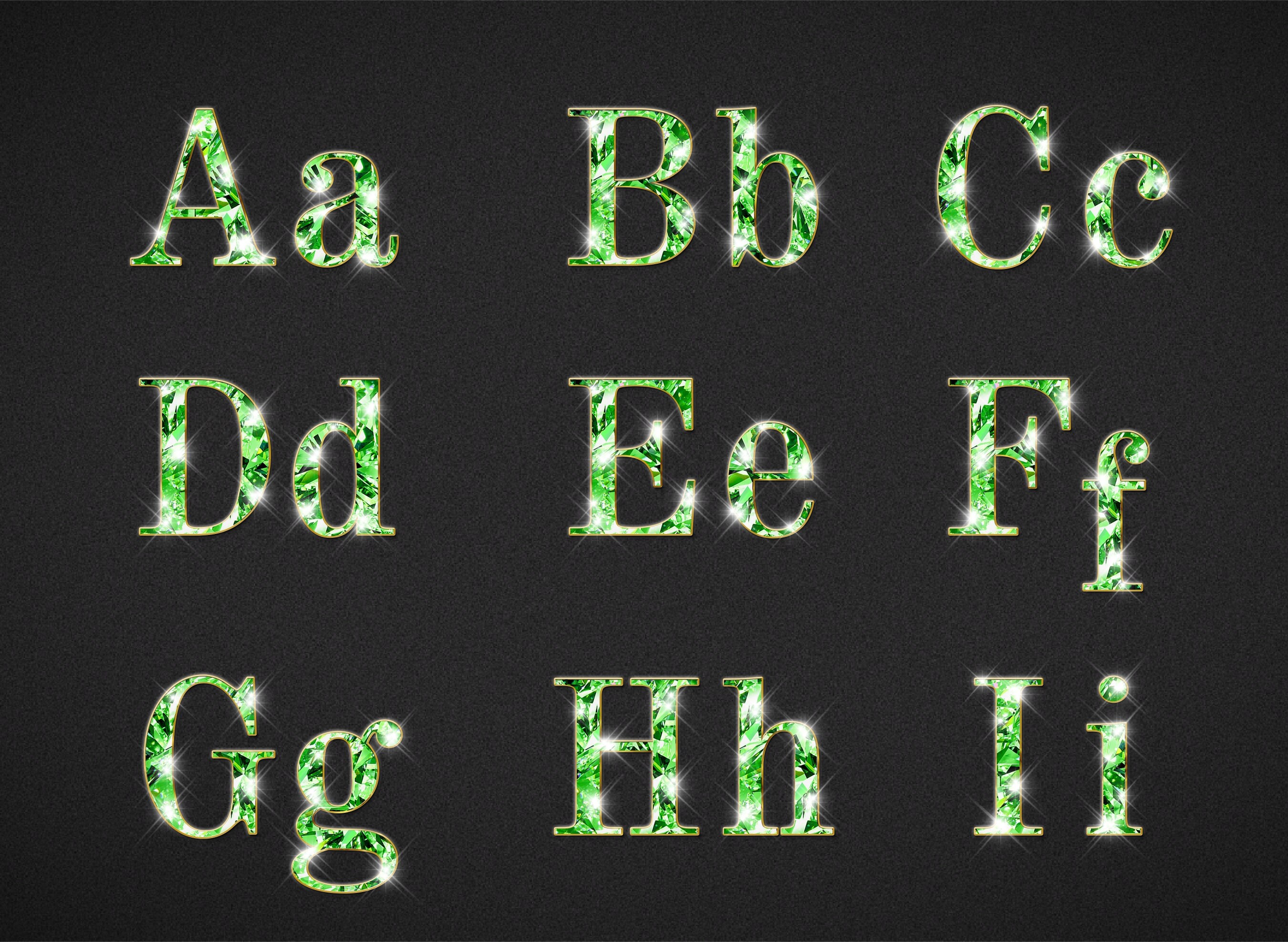 Lime Green Diamond Alphabet ART Clipart, Diamond in Gold Alphabet PNG ...