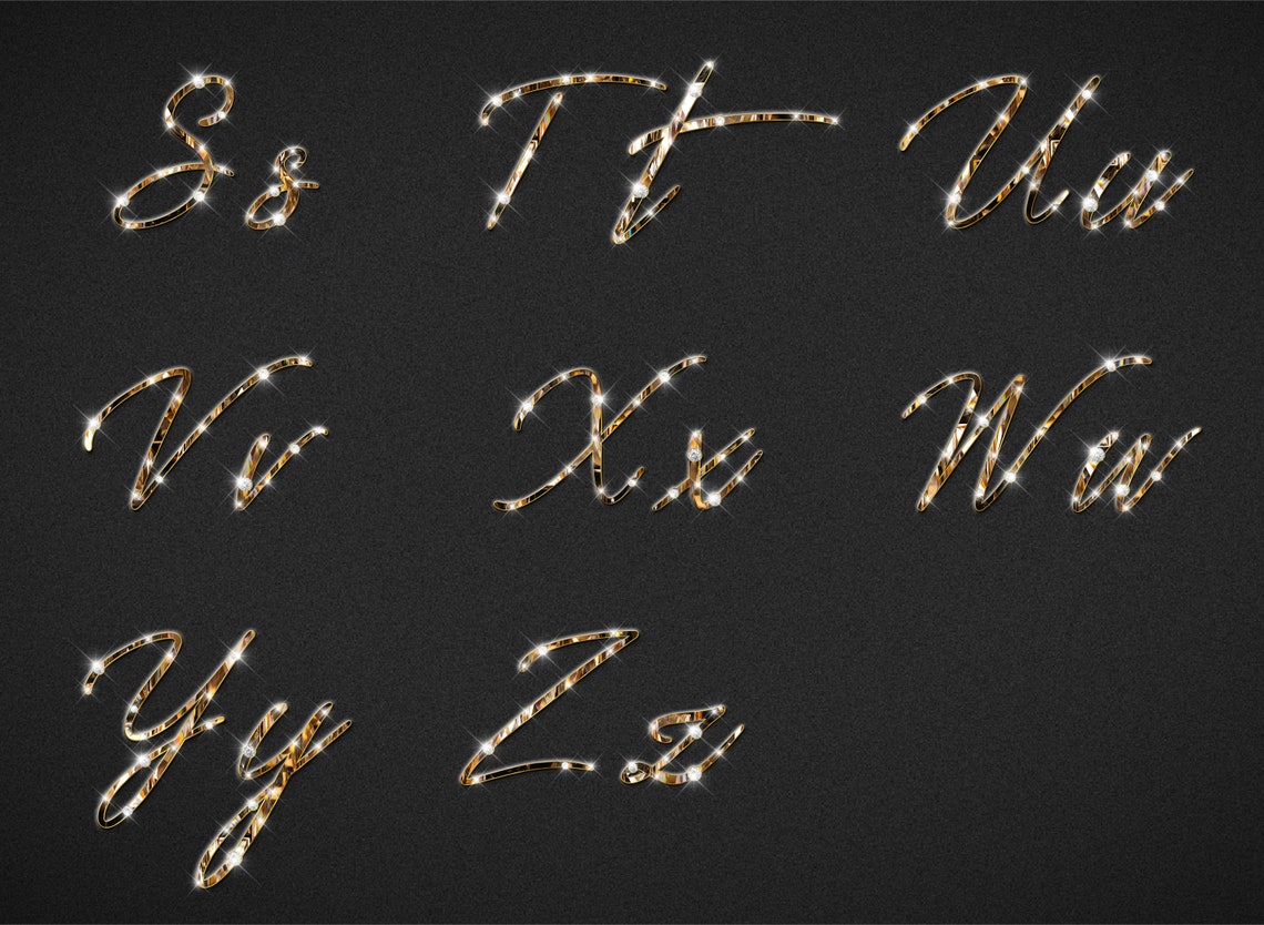 Modern Gold Diamond Italic Alphabet With Rhinestone PNG Gold - Etsy