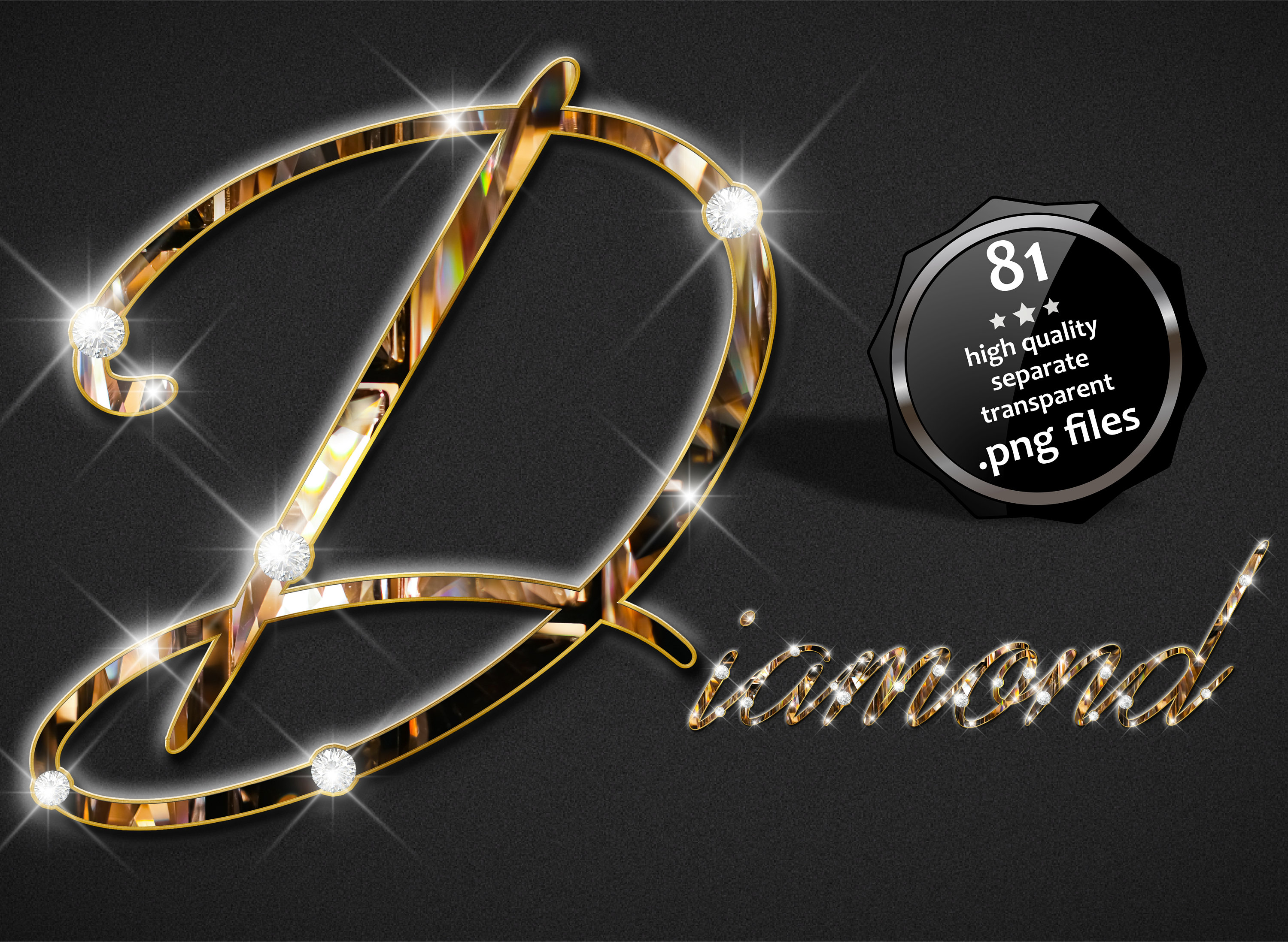 Modern Gold Diamond Italic Alphabet With Rhinestone PNG Gold - Etsy