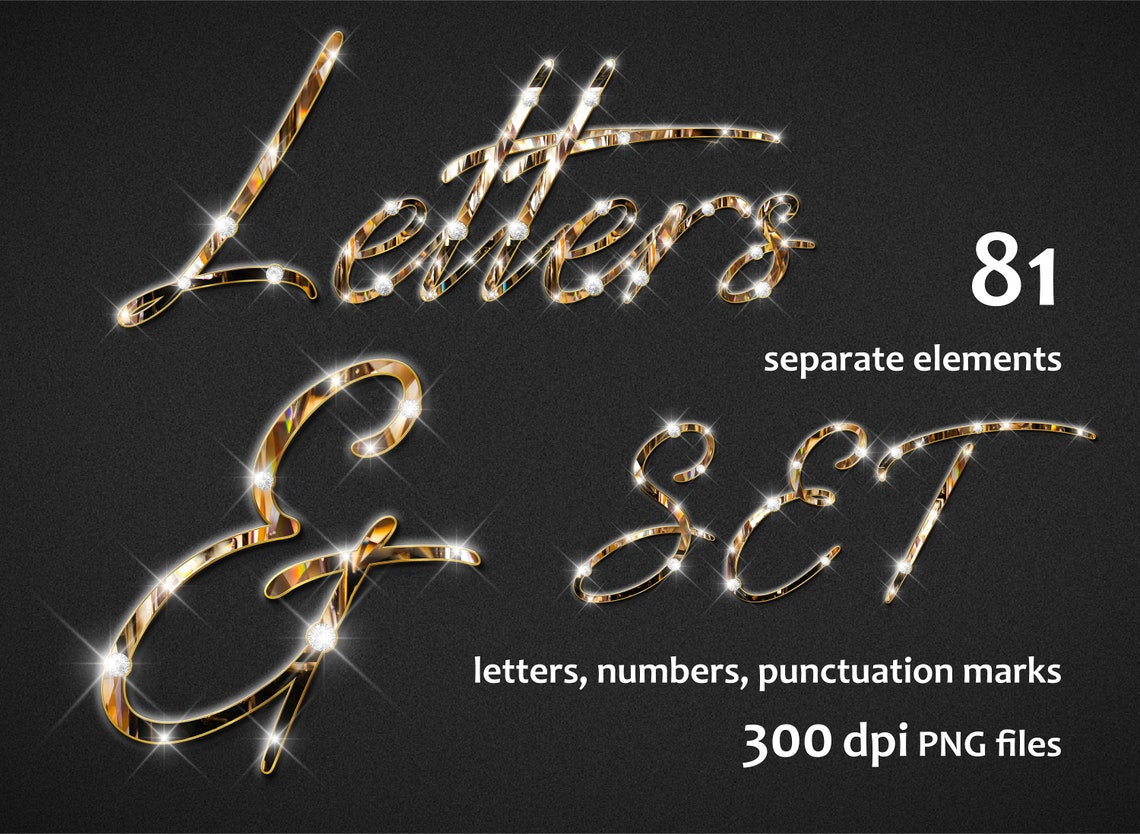 Modern Gold Diamond Italic Alphabet With Rhinestone PNG Gold - Etsy