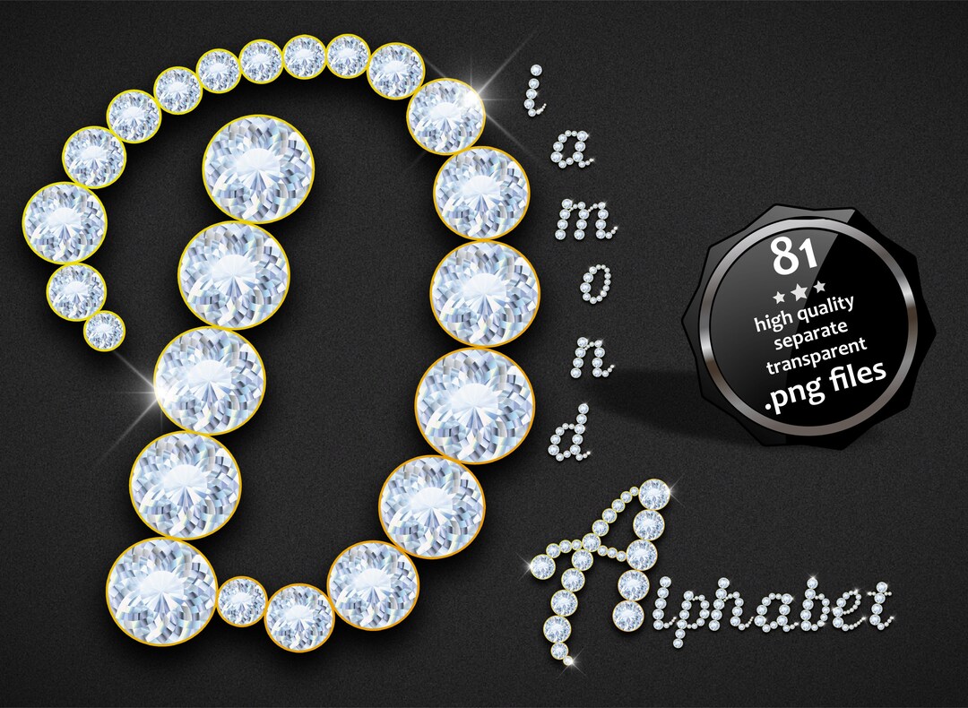 Diamond Alphabet Clipart Rhinestone Letters Numbers and - Etsy