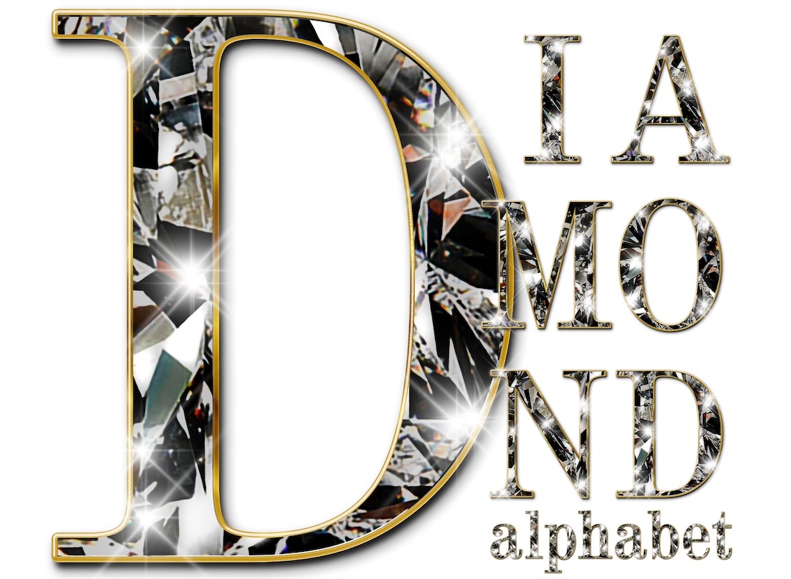 Gold Diamond Alphabet ART Clipart, Dark Silver Diamond in Gold Alphabet ...