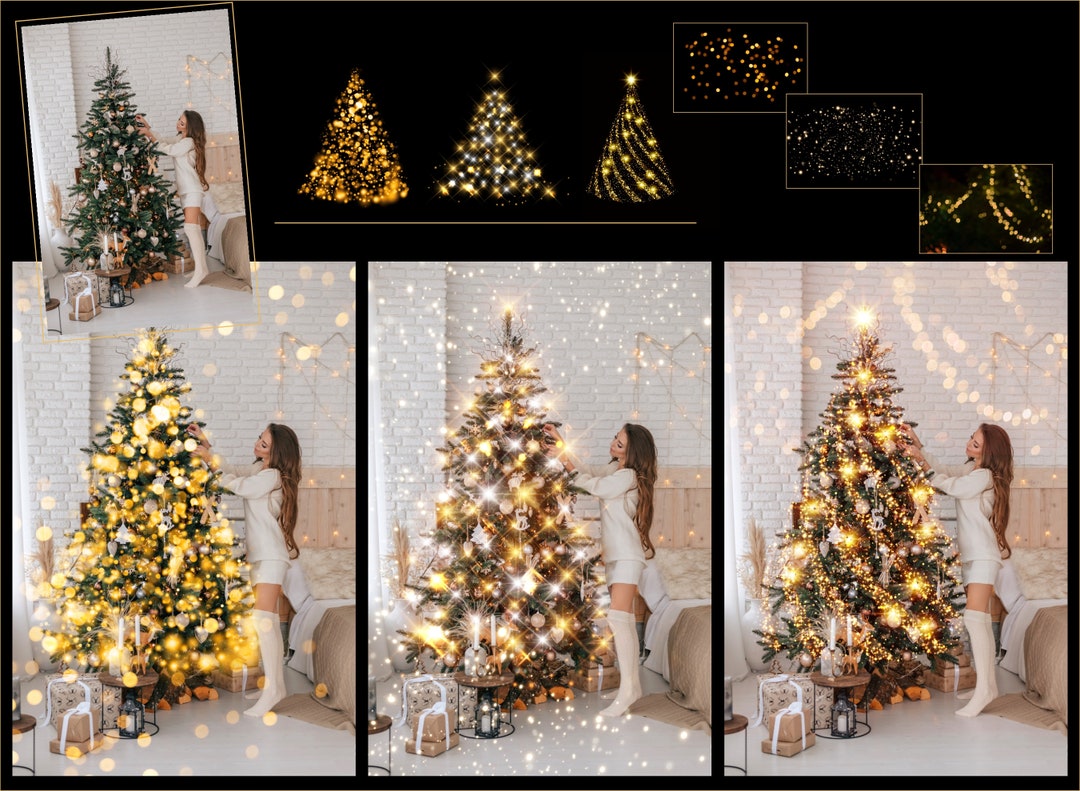 51 Magic Christmas Tree Lights Overlays, Sparkling Tree, Photoshop New Year Tree Shiny ...