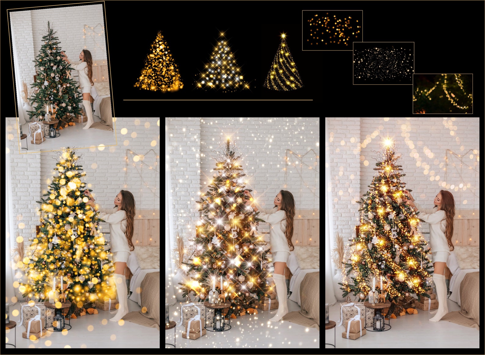 51 Christmas Tree Lights Overlays, Sparkling Tree, Photoshop New Year ...