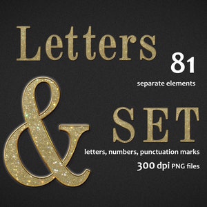 Sparkling Gold Alphabet Clipart. Luxury Letters Numbers With Colored ...