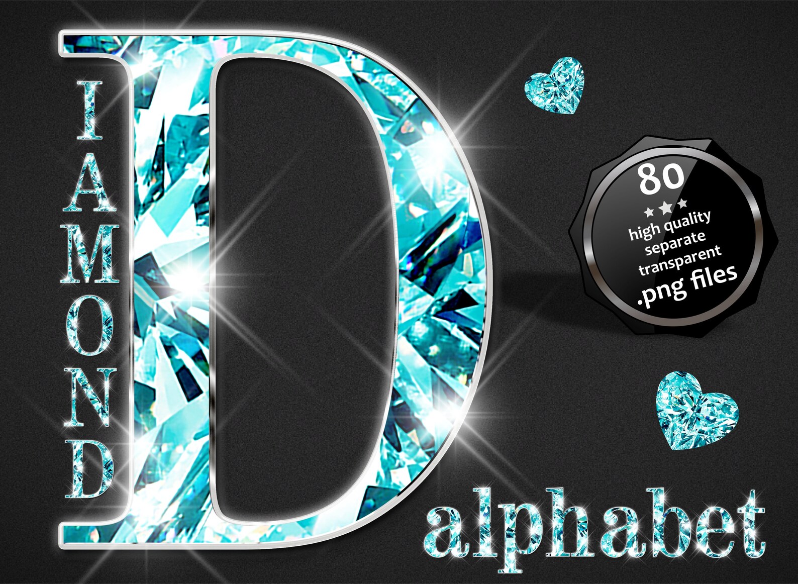 Aquamarine Silver Diamond Alphabet ART Clipart Diamond in - Etsy