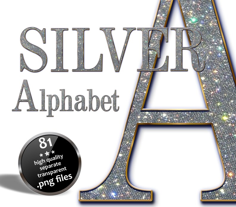 Sparkling Silver Alphabet Clipart. Luxury Letters Numbers With - Etsy