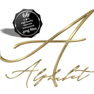 3D Gold Cursive Alphabet Clipart. Luxury Letters and Numbers for ...