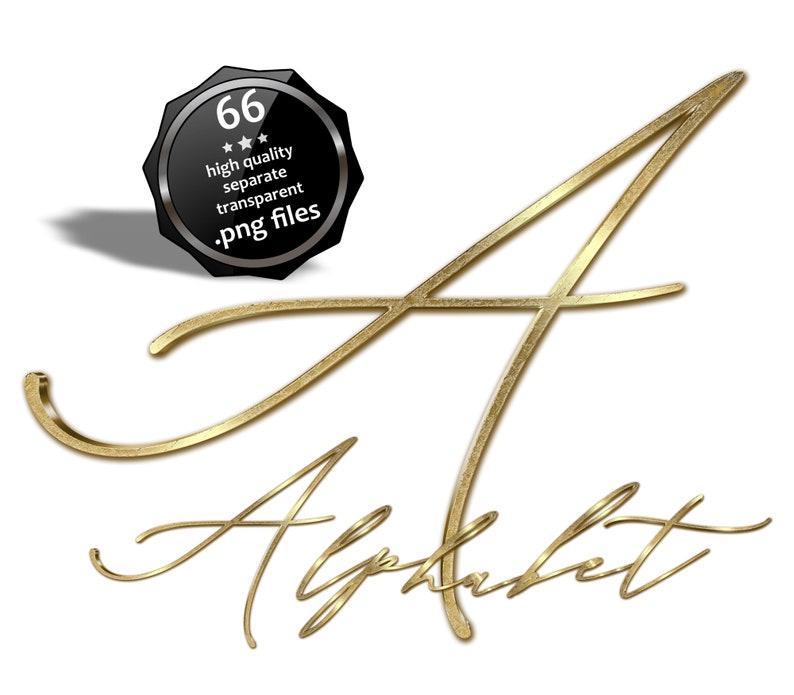 3D Gold Cursive Alphabet Clipart. Luxury Letters and Numbers - Etsy