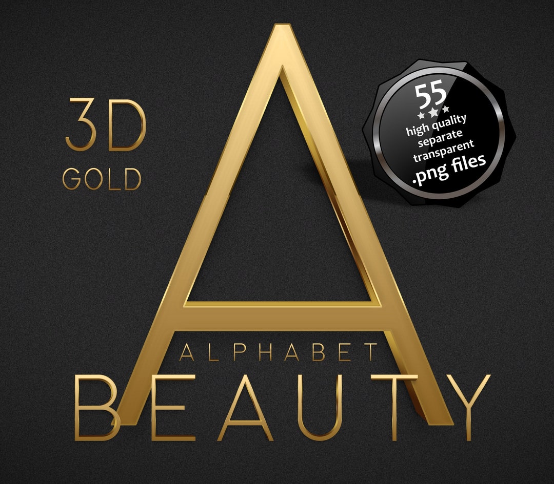 3D Gold Thin Alphabet Clipart. Letters and Numbers for Business Tagline ...
