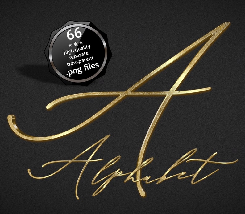 3D Gold Cursive Alphabet Clipart. Luxury Letters and Numbers - Etsy