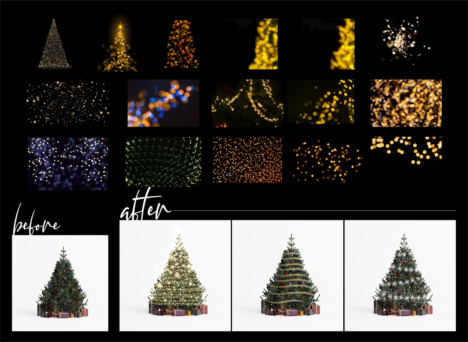 51 Christmas Tree Lights Overlays, Sparkling Tree, Photoshop New Year ...
