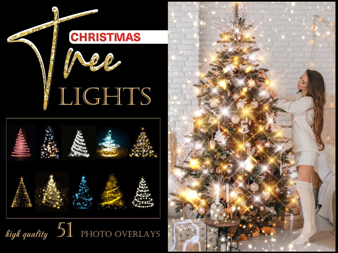 51 Christmas Tree Lights Overlays, Sparkling Tree, Photoshop New Year ...