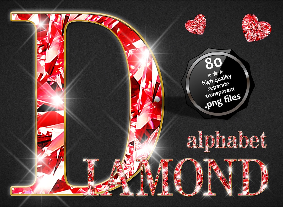 Red Diamond Alphabet ART Clipart, Diamond in Gold Alphabet PNG Files ...