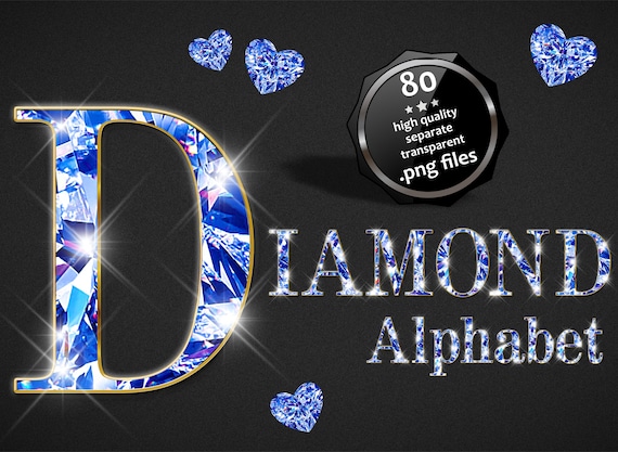 Blue Diamond Alphabet ART Clipart Blue Topaz Diamond in Gold - Etsy