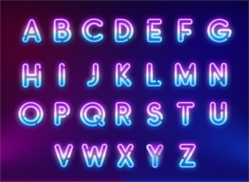 Clipart Neon Alphabet File PNG neon Alphabet Clipart PNG di | Etsy