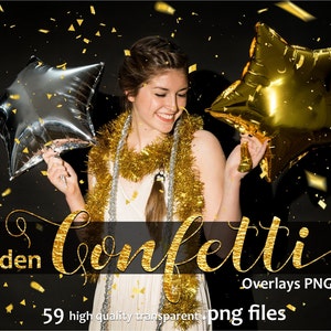 Golden Confetti Overlay Clipart, Photo Overlays PNG, Gold Confetti ...
