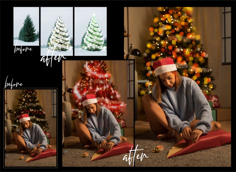 51 Christmas Tree Lights Overlays, Sparkling Tree, Photoshop New Year ...