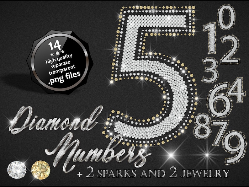 Diamond Numbers Clipart Diamonds in Numbers PNG Files - Etsy