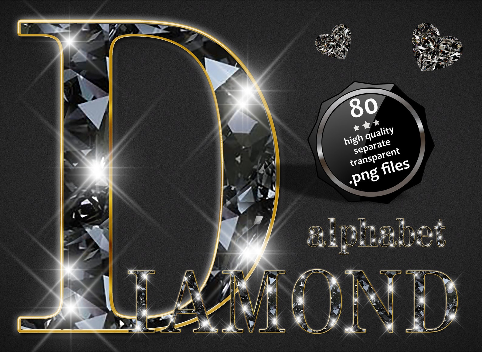 Black Diamond Alphabet ART Clipart Black Diamond in Gold - Etsy