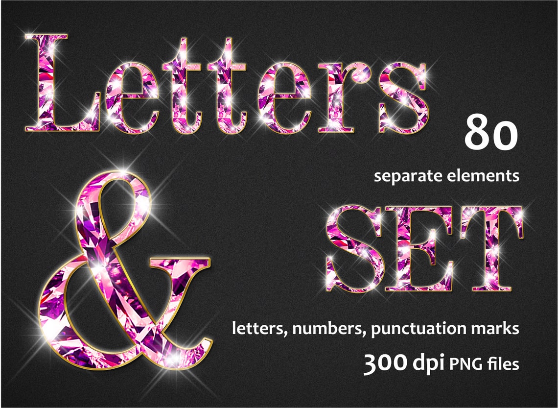 Pink Diamond Alphabet ART Clipart Diamond in Gold Alphabet - Etsy