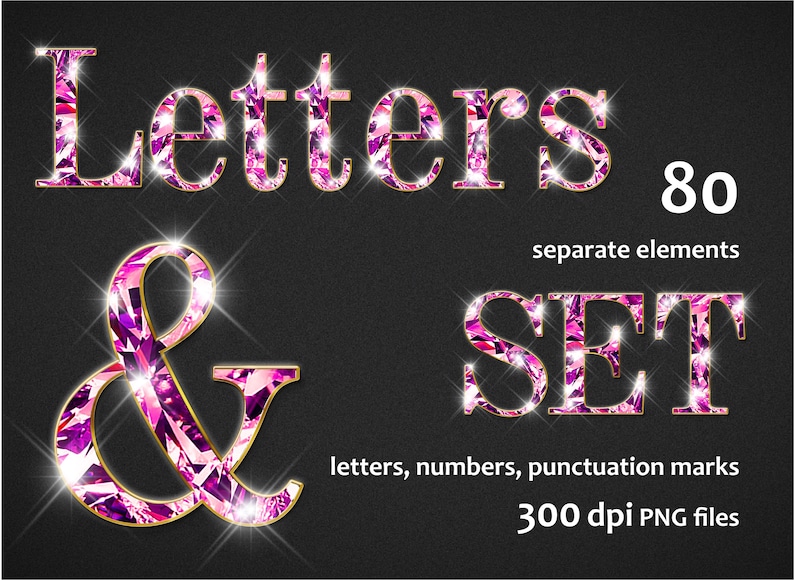 Pink Diamond Alphabet ART Clipart Diamond in Gold Alphabet - Etsy