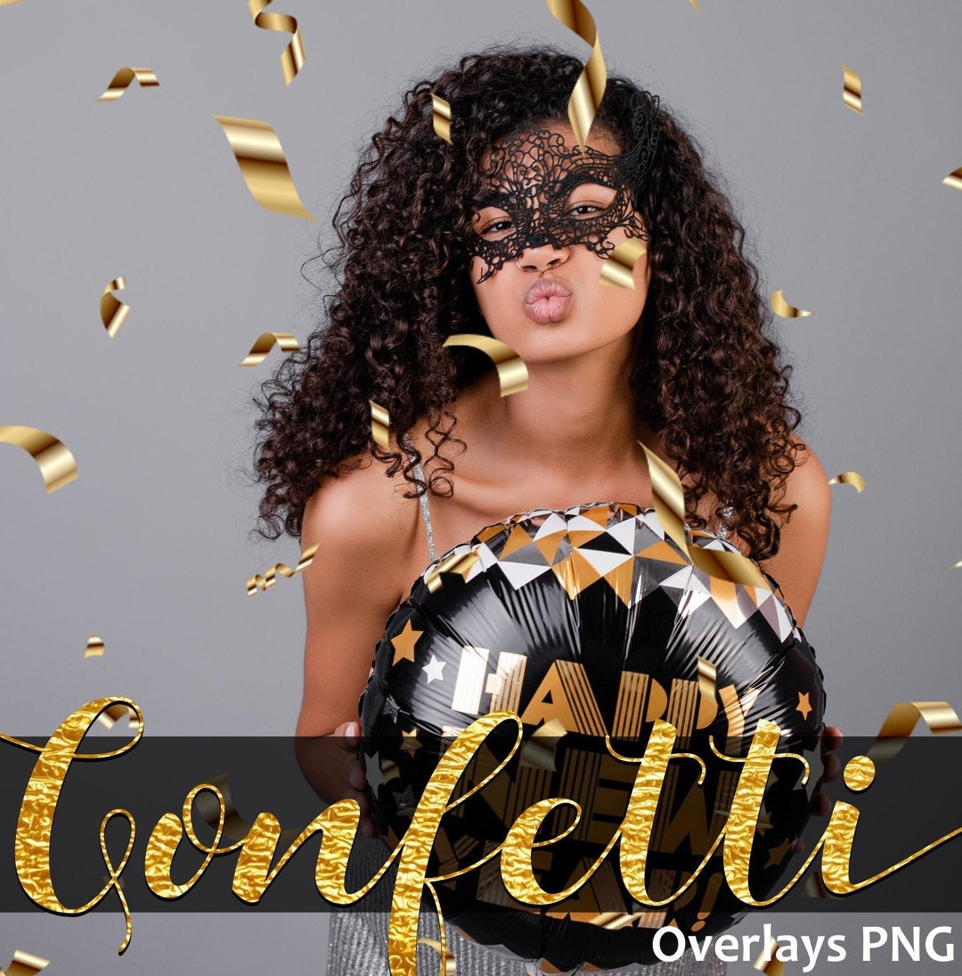 Golden Confetti Overlay Clipart, Photo Overlays PNG, Gold Confetti ...
