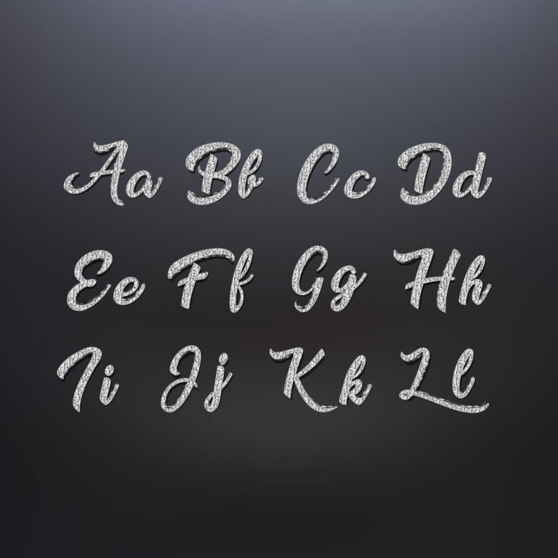 Silver Diamond Alphabet Clipart, Glamour Diamond Cursive Alphabet PNG ...