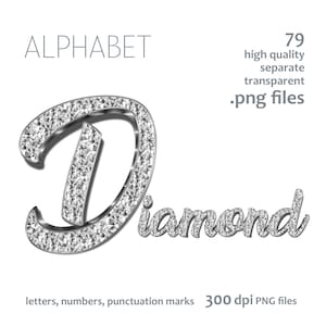 Silver Diamond Alphabet Clipart, Glamour Diamond Cursive Alphabet PNG ...