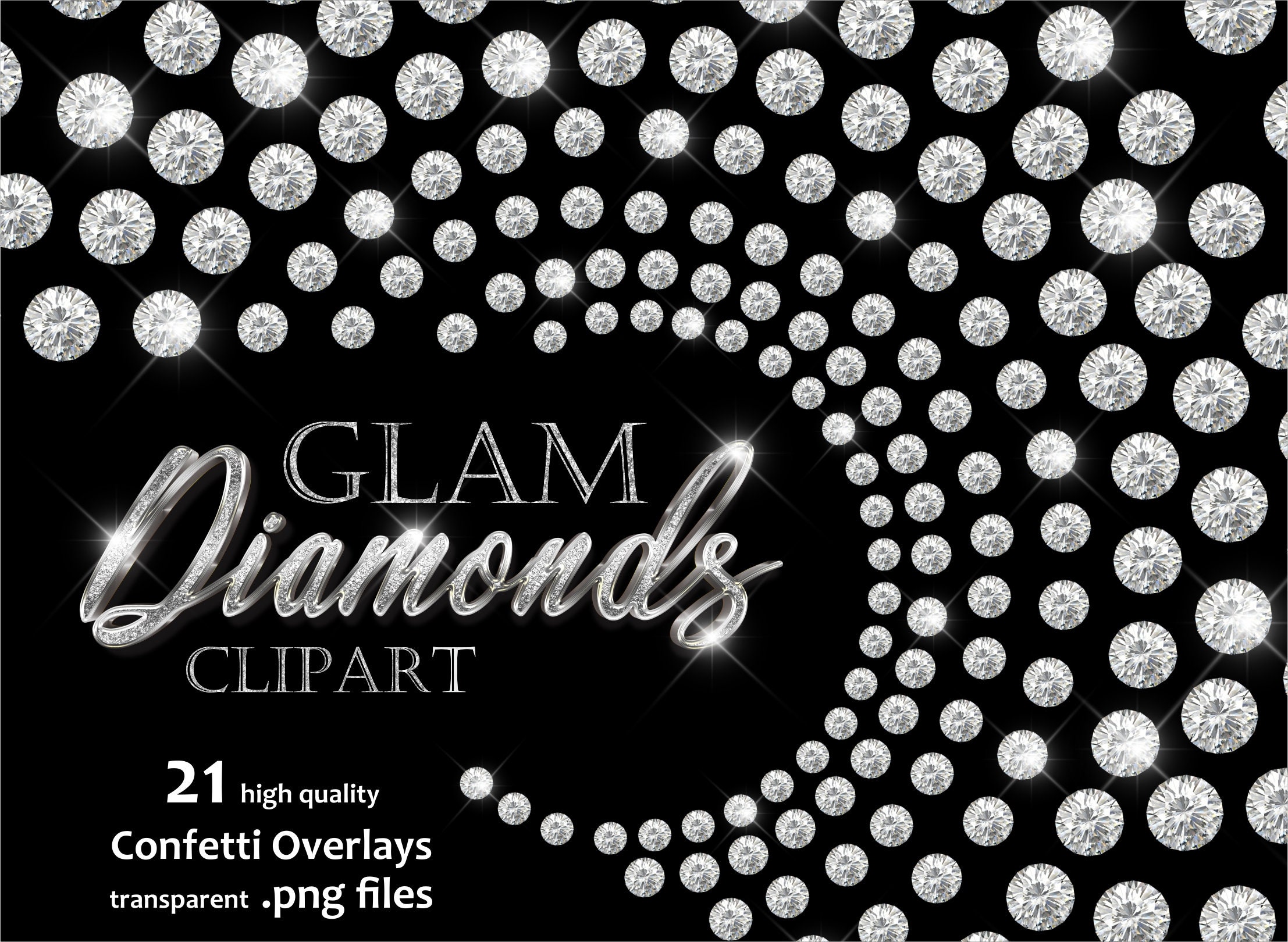 21 Glam Diamond Confetti Overlays, Diamond Clipart, Jewels Overlays PNG ...