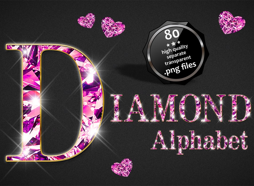 Pink Diamond Alphabet ART Clipart, Diamond in Gold Alphabet PNG Files ...