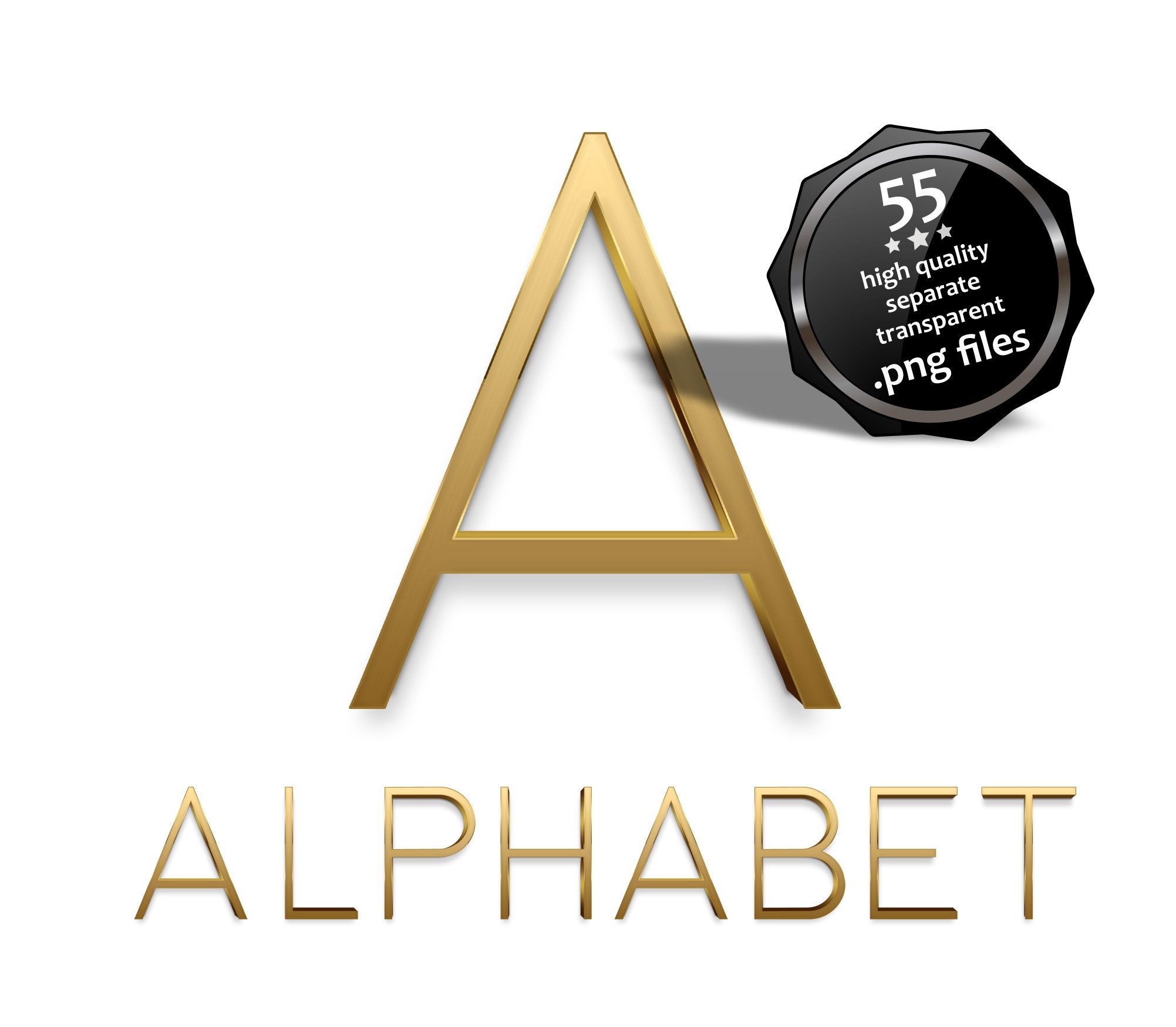 3D Gold Thin Alphabet Clipart. Letters and Numbers for Business Tagline ...